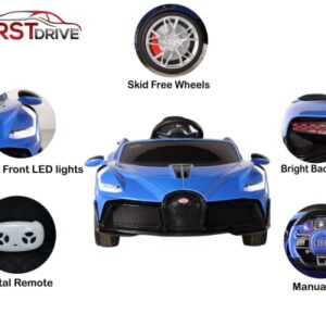 Bugatti Divo - Blue- Dual Motor Electric Power Ride On Car W/Parental Remote, MP3, Aux Cord, Bluetooth, Led Headlights, and Premium Wheels- by First Drive (Blue)