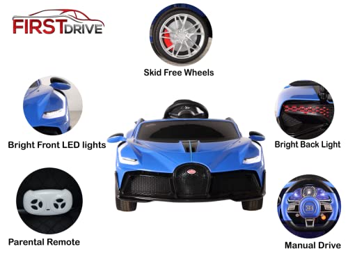 Bugatti Divo - Blue- Dual Motor Electric Power Ride On Car W/Parental Remote, MP3, Aux Cord, Bluetooth, Led Headlights, and Premium Wheels- by First Drive (Blue)