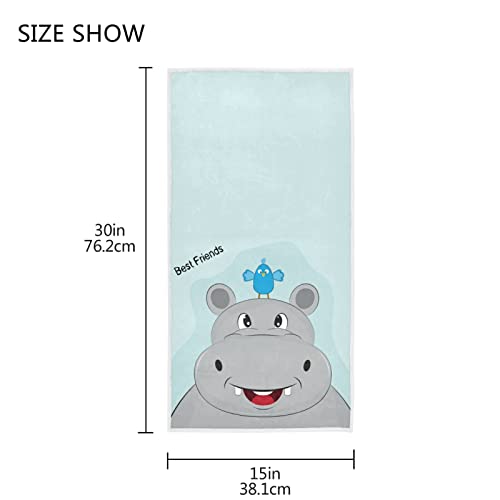 Bolaz Hand Towels Bath Towels for Bathroom Washcloths Face Cloths Cotton Cute Cartoon Head of Hippo with Small Bird Decorative Absorbent Soft 30x15in