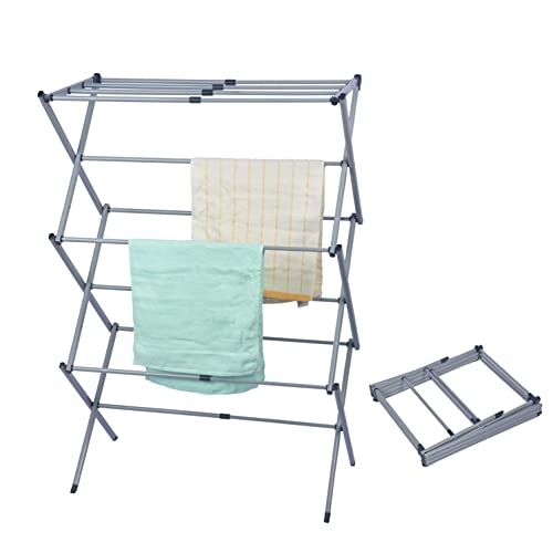 Finnhomy Pre-Assembled Clothes Drying Rack, Drying Rack Clothing, Expandable Laundry Drying Rack, Towel Rack for Indoor and Outdoor Use, 41.3" x 29.5" x 15", Grey