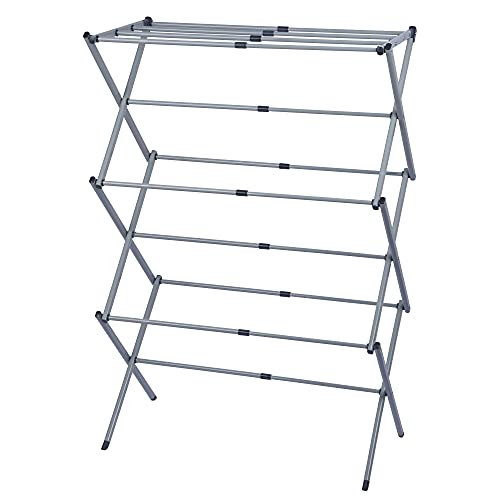 Finnhomy Pre-Assembled Clothes Drying Rack, Drying Rack Clothing, Expandable Laundry Drying Rack, Towel Rack for Indoor and Outdoor Use, 41.3" x 29.5" x 15", Grey