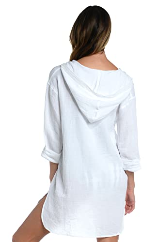 La Blanca Womens Hooded Dress Swimsuit Swimwear Cover Up, White/Seaside Covers, Small US