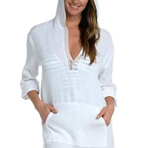 La Blanca Womens Hooded Dress Swimsuit Swimwear Cover Up, White/Seaside Covers, Small US