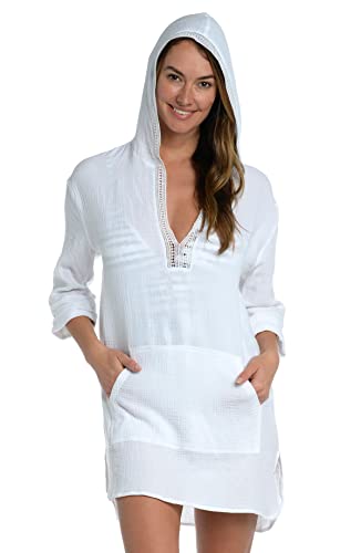 La Blanca Womens Hooded Dress Swimsuit Swimwear Cover Up, White/Seaside Covers, Small US