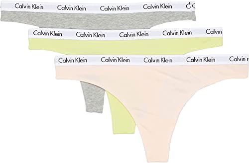 Calvin Klein Women's Carousel Logo Cotton Thong Multipack Panty, Coral Corsage/Cyber Green/Grey Heather, Small