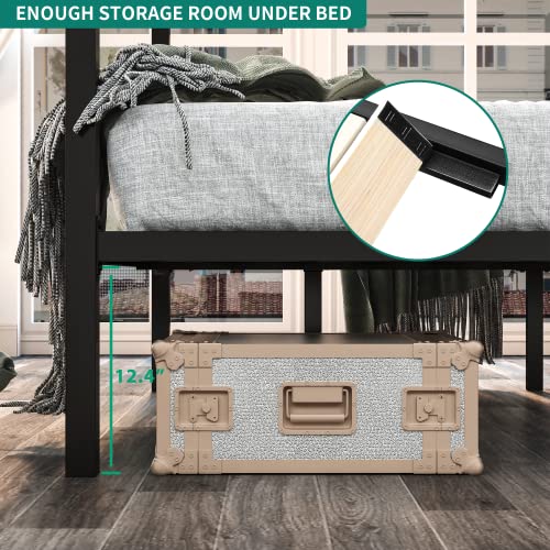 YITAHOME Black Metal 4 Poster Canopy Bed Frame with Headboard, Mattress Foundation with Wooden Slats and Steel Structure, No Box Spring Needed, Modern Adult Heavy Duty Iron Canopy Bed (King)