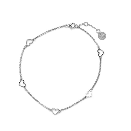 Pura Vida 9" Silver Plated Dainty Hearts Chain Anklet - Brass Base, Brand Charm - 1" Extender