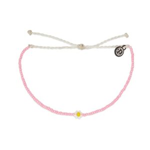 pura vida spring daisy seed bead bracelet - adjustable band, 100% waterproof, brand charm - pink