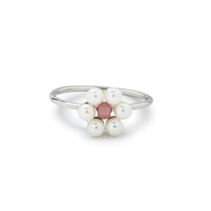 pura vida silver plated bitty pearl flower ring w/glass pearls & gemstones - brass base, rhodium plating - size 7