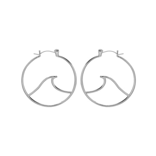 Pura Vida Silver Plated Large Wave Hoop Earrings - Brass Base, Sterling Silver Posts - 1 Pair