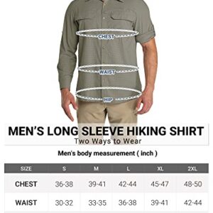 Outdoor Ventures Men's UPF 50+ UV Sun Protection Shirt, Long Sleeve Hiking Fishing Shirt Cooling Quick Dry for Safari Travel Green Gray