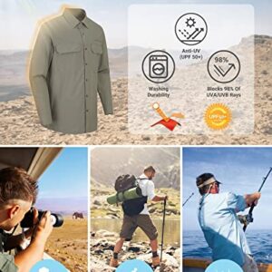 Outdoor Ventures Men's UPF 50+ UV Sun Protection Shirt, Long Sleeve Hiking Fishing Shirt Cooling Quick Dry for Safari Travel Green Gray