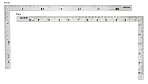 Liquidraw 150 x 300 mm Stainless Steel L Shape Square Ruler Double Sided Right Angle Metal Ruler for Cutting Sewing with Metric & Imperial Measuring for Engineers & Architects