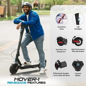 Hover-1 Renegade Electric Scooter, 18MPH, 33 Mile Range, Dual 450W Motors, 7HR Charge, LCD Display, 10 Inch High-Grip Tires, 264LB Max Weight, Black