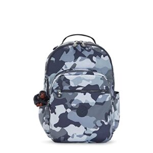 kipling seoul large printed 15" laptop backpack cool camo grey