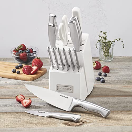 Cuisinart C77SS-15PK 15-Piece Stainless Steel Hollow Handle Block Set, Glossy White