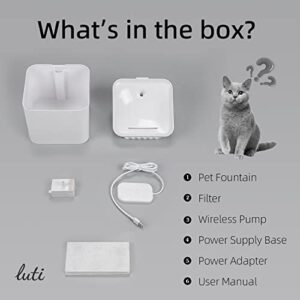 Cat Water Fountain Wireless,luti Pet Water Fountain for Cats Inside with Wireless Pump,Super Quiet Cat Water Fountain for Cats Kitty Dogs Multiple Pets 67oz/2L,Filters Included