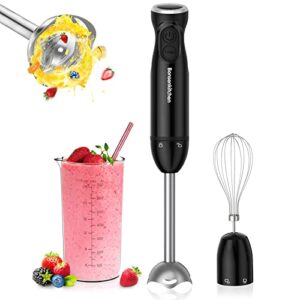 bonsenkitchen immersion blender handheld, 12-speed and turbo hand blender electric with sharp blades, 3-in-1 hand held stick blender with egg whisk, 24oz beaker for soups, smoothies, sauce