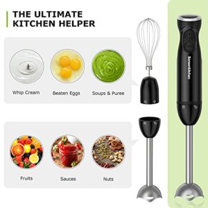 Bonsenkitchen Immersion Blender Handheld, 12-Speed and Turbo Hand Blender Electric with Sharp Blades, 3-In-1 Hand Held Stick Blender with Egg Whisk, 24oz Beaker for Soups, Smoothies, Sauce