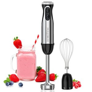 immersion hand blender, 2-in-1 multi-purpose 500w handheld blender with whisk, 20-speed and turbo mode, 304 stainless steel stick blender for smoothies, puree baby food and soups