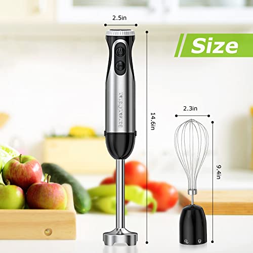 Immersion Hand Blender, 2-in-1 Multi-Purpose 500W Handheld Blender with Whisk, 20-Speed and Turbo Mode, 304 Stainless Steel Stick Blender for Smoothies, Puree Baby Food and Soups