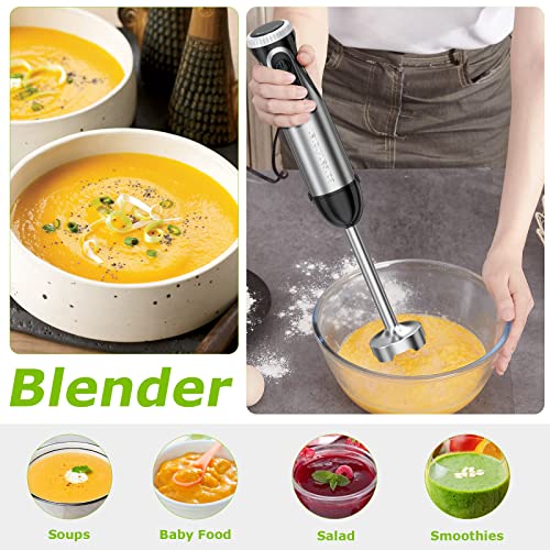 Immersion Hand Blender, 2-in-1 Multi-Purpose 500W Handheld Blender with Whisk, 20-Speed and Turbo Mode, 304 Stainless Steel Stick Blender for Smoothies, Puree Baby Food and Soups