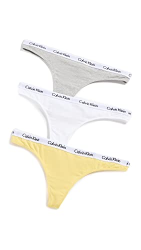 Calvin Klein Underwear Women's Carousel Thong Pack, Lime/White/Grey Heather-925, XS