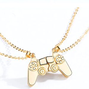 Magnet Game Controller Necklace Couple Matching Pendant Necklace for Men Women Friendship Necklace for Best Friends Magnet Game Console Handle Necklace Sister Necklace Street Hiphop Jewelry (Gold)