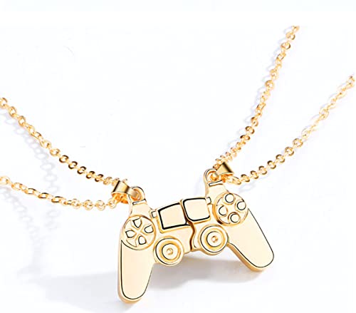 Magnet Game Controller Necklace Couple Matching Pendant Necklace for Men Women Friendship Necklace for Best Friends Magnet Game Console Handle Necklace Sister Necklace Street Hiphop Jewelry (Gold)