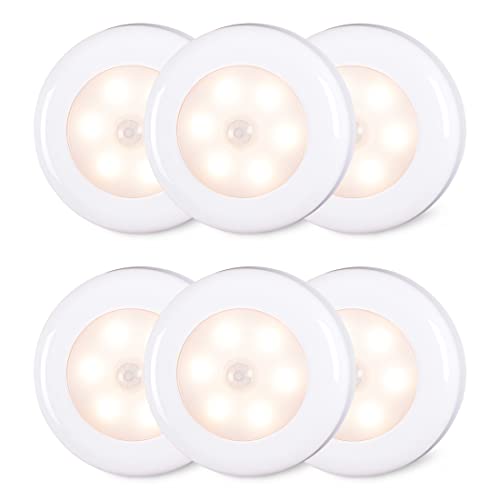 Motion Sensor Lights Indoor, STAR-SPANGLED High CRI Stick on Stair Puck Lights Battery Operated, Cordless LED Step Night Light for Under Cabinet, Hallway, Stairway, Closet, Kitchen (Warm White, 6Pack)