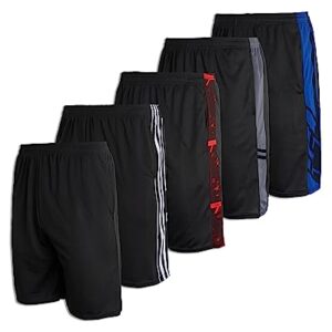 5 Pack: Big Boys Girls Youth Clothing Knit Mesh Active Athletic Performance Basketball Soccer Lacrosse Tennis Exercise Summer Gym Golf Running Teen Running Shorts Quick Dry Fit Knit- Set 12, S (8)