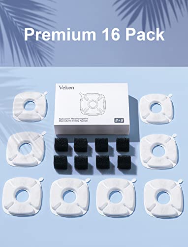 Veken 8 Pack Replacement Filters & 8 Pack Replacement Pre-Filter Sponges for 67oz, 95oz and 135oz Automatic Pet Fountain Cat Water Fountain Dog Water Dispenser