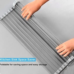 Seropy Roll Up Dish Drying Rack Over The Sink Dish Drainer for Kitchen Sink 17.5 x 15.7 Inch and Clothes Drying Racks for Laundry Foldable 10 Clips 6 Pack Sock Hanger