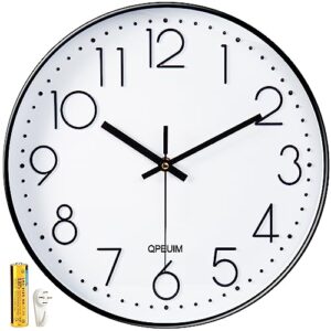 qpeuim wall clock 12 inch wall clocks non-ticking battery operated with stereoscopic dial ultra-quiet movement quartz for office classroom school home living room bedroom kitchen