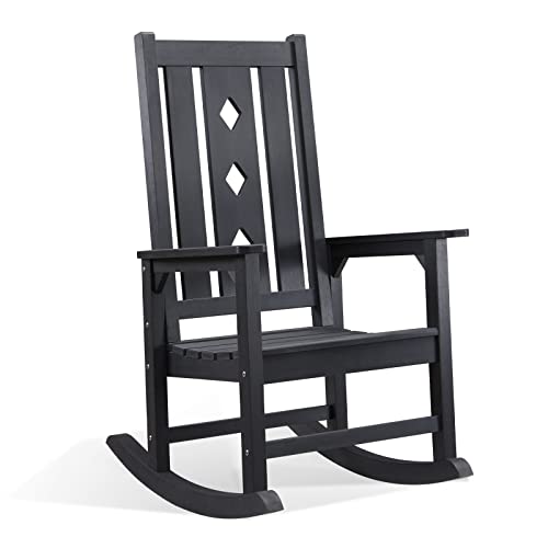 EFURDEN Rocking Chair, Weather Resistant Patio Rocker for Adults, Smooth Rocking Chair Indoor and Outdoor,350lbs Load (Black)