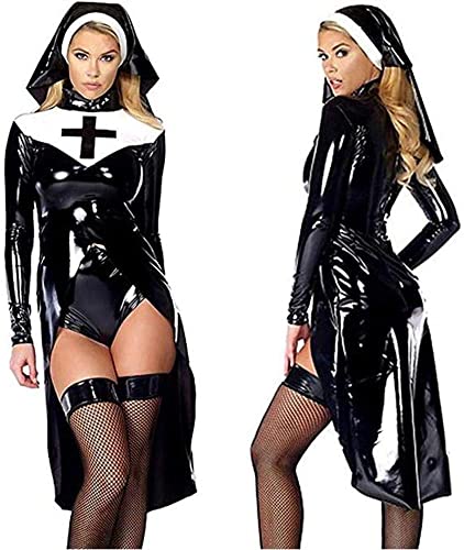 MMWMJWMB Nun Sexy Ladies Halloween,Latex Costume Fancy Dress for Sexy Fancy Dress Womens Party Stage Costume