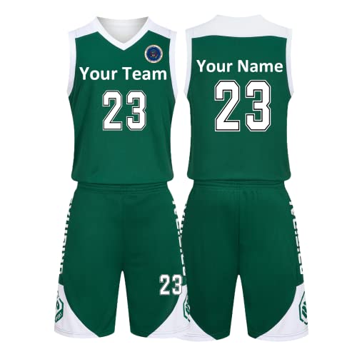 Custom Basketball Jerseys Any Name Number Team Logo - Basketball Jerseys for Men Boys Kids Aldult Basketball Uniform Set (green)