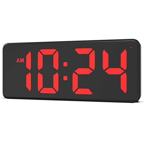 LED Digital Wall Clock with Large Display, Big Digits, Auto-Dimming, Anti-Reflective Surface, 12/24Hr Format, Small Silent Wall Clock for Living Room, Bedroom, Farmhouse, Kitchen, Office