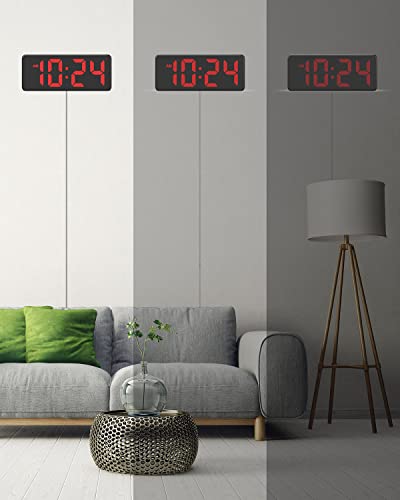 LED Digital Wall Clock with Large Display, Big Digits, Auto-Dimming, Anti-Reflective Surface, 12/24Hr Format, Small Silent Wall Clock for Living Room, Bedroom, Farmhouse, Kitchen, Office