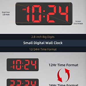 LED Digital Wall Clock with Large Display, Big Digits, Auto-Dimming, Anti-Reflective Surface, 12/24Hr Format, Small Silent Wall Clock for Living Room, Bedroom, Farmhouse, Kitchen, Office