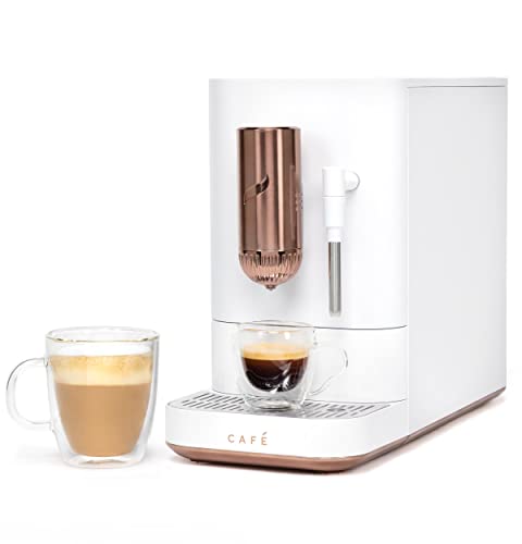 Café Affetto Automatic Espresso Machine + Milk Frother | Built-In & Adjustable Espresso Bean Grinder | One-Touch Brew in 90 Seconds | Matte White, 1.2 Liter, (C7CEBBS4RW3)