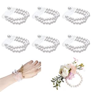 6pcs pearl wrist corsage bands bride elastic pearl wristband corsage diy stretch pearl wedding wrist handmade corsage accessories for wedding party bride bridesmaid christmas thanksgiving