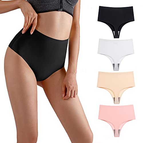 linsgbpo Seamless Thongs for Women No Show High Waist Breathable Thong Underwear Briefs(XL, Multicolour2)