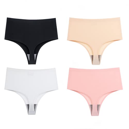 linsgbpo Seamless Thongs for Women No Show High Waist Breathable Thong Underwear Briefs(XL, Multicolour2)