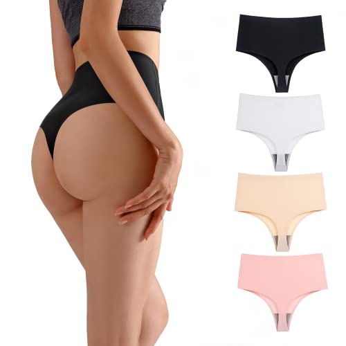 linsgbpo Seamless Thongs for Women No Show High Waist Breathable Thong Underwear Briefs(XL, Multicolour2)