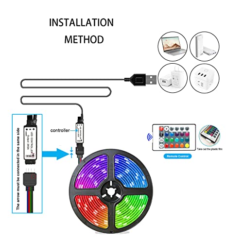 KPUPE RGB Cuttable LED Strip Lights, USB Powered, SMD 5050 Flexible LED Lights for TV Backlight, Decoration(1m/3.28ft)