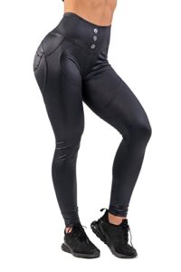 nebbia high waist glossy look bubble butt pants 586 black