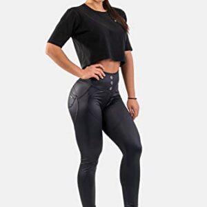 NEBBIA High Waist Glossy Look Bubble Butt Pants 586 Black