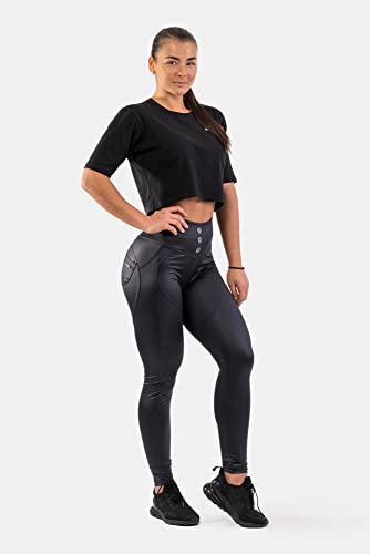 NEBBIA High Waist Glossy Look Bubble Butt Pants 586 Black