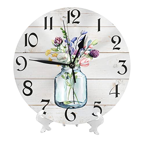 DADABULIU Wall Clock Spring Flower Rustic Country Silent Non-Ticking 10 Inch Round Clocks PVC Battery Operated Quartz Analog for Living Room Kitchen Bedroom Bathroom Office Home School Decor